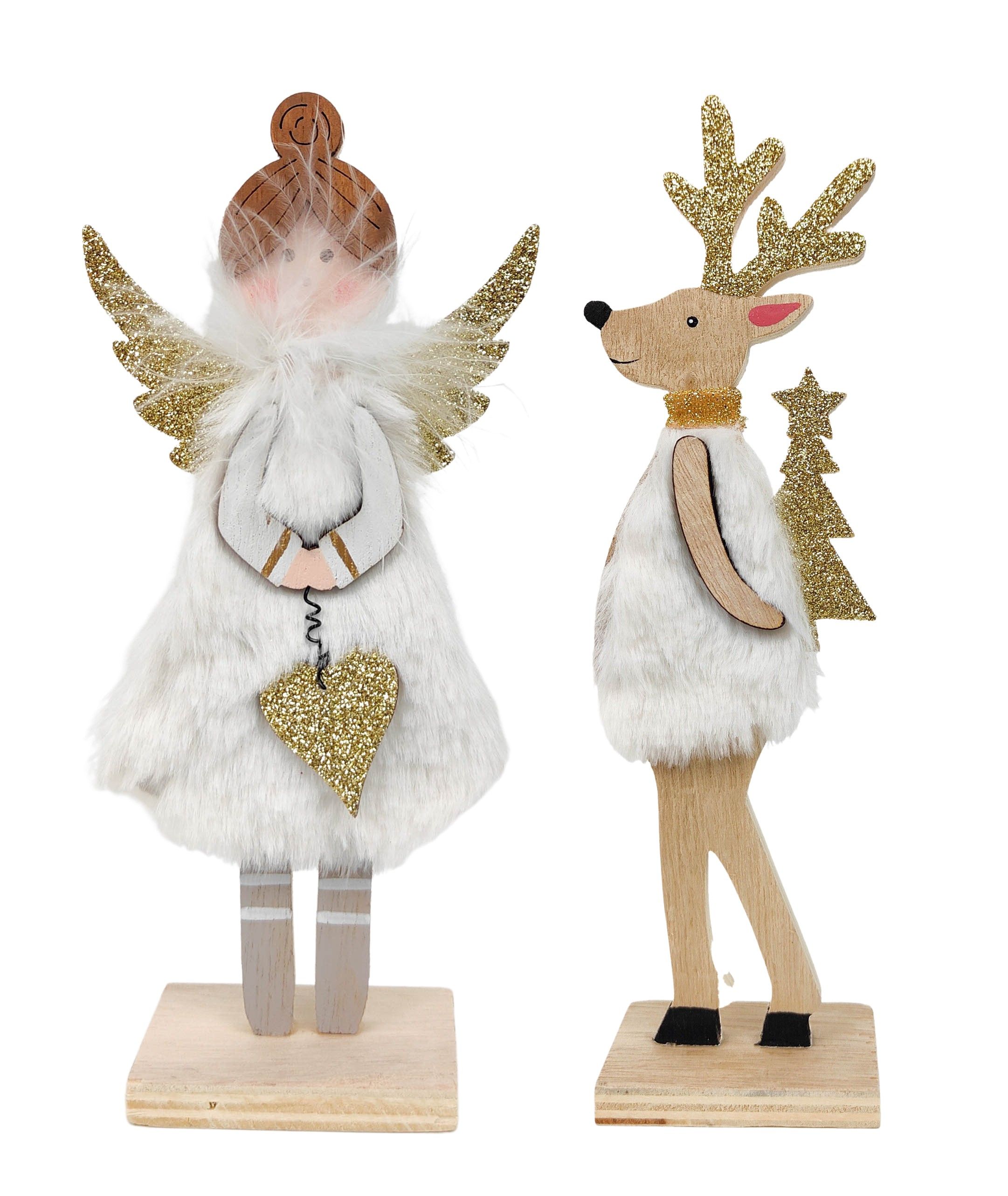 Fluffy Reindeer and Angel Holding Star Standing Decorations – Wandering ...